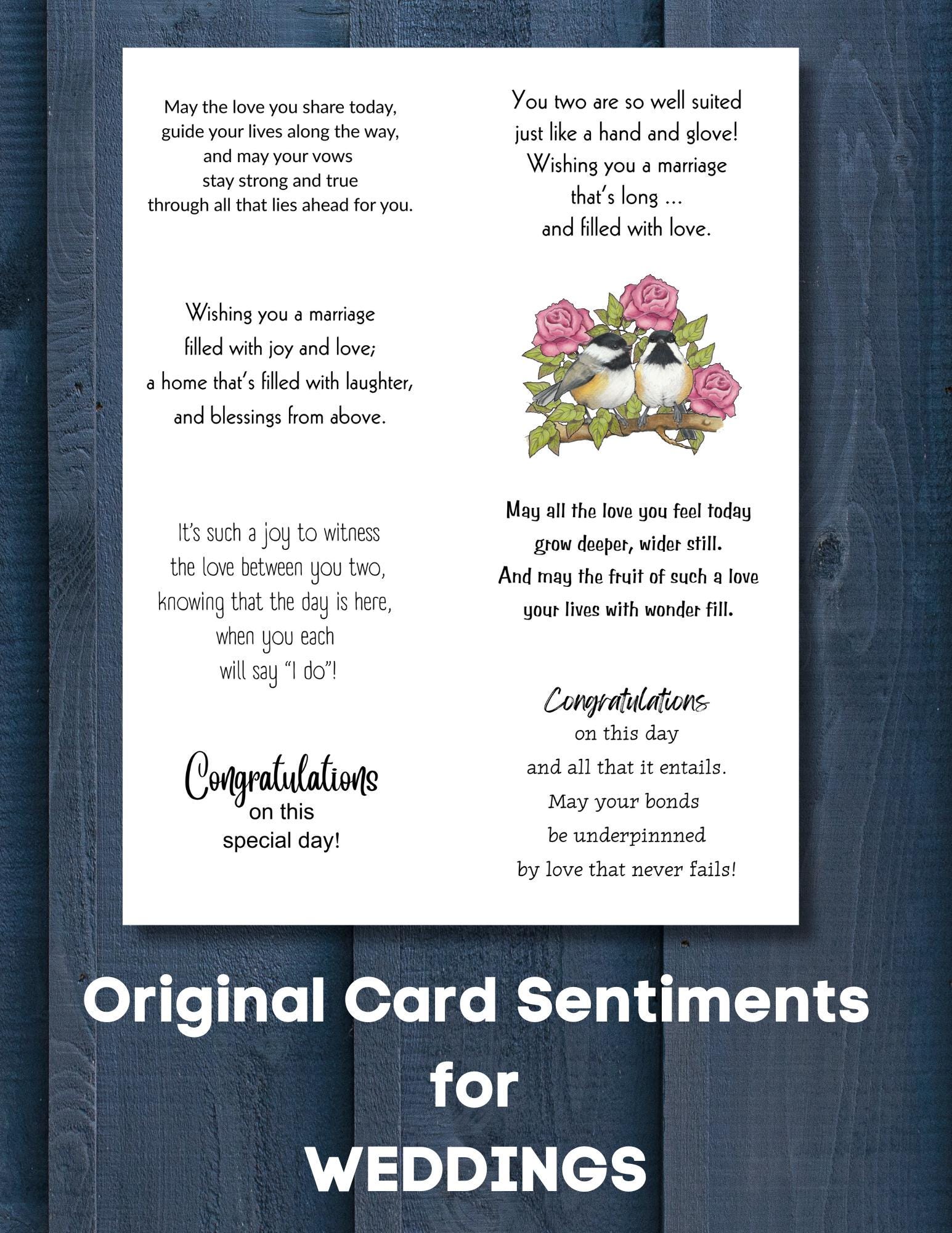 WEDDING Card Sentiments, Original Rhyming Poems, Birds, Roses Clipart ...