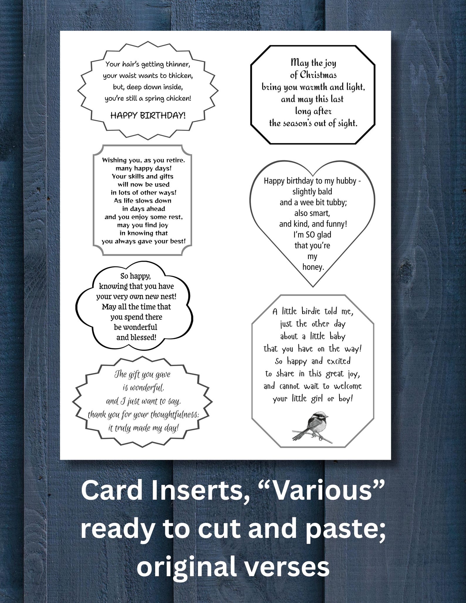 Printable Card Insert Verses: ORIGINAL Rhyming Poems for Handmade Cards ...