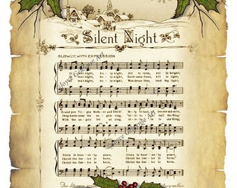 Printable Christmas Card Poster Silent Night Music | Etsy