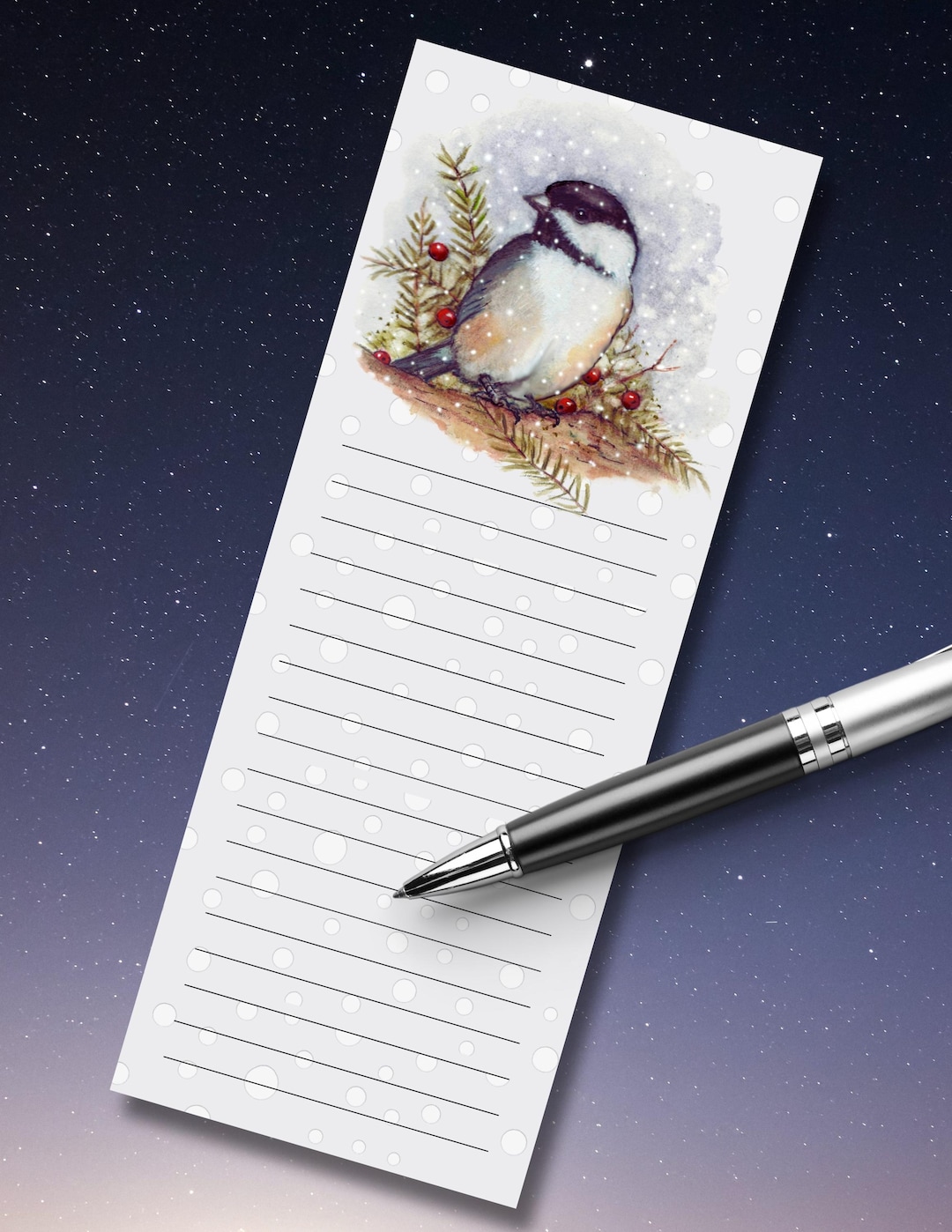 CHRISTMAS Notepad Page, PRINTABLE, Chickadee, Pine Branches, Snow ...