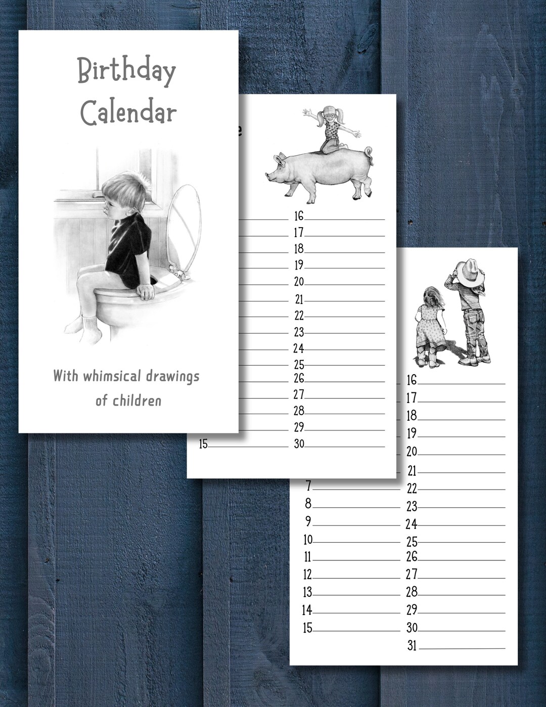 Birthday CALENDAR With Whimsical Pencil Drawings of KIDS, Freehand ...