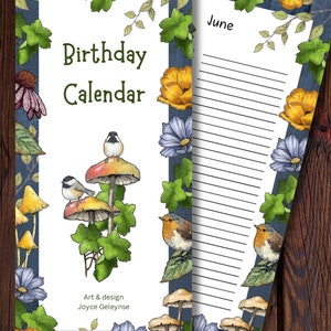 PRINTABLE Birthday CALENDAR With Floral Botanical Art, Perpetual ...