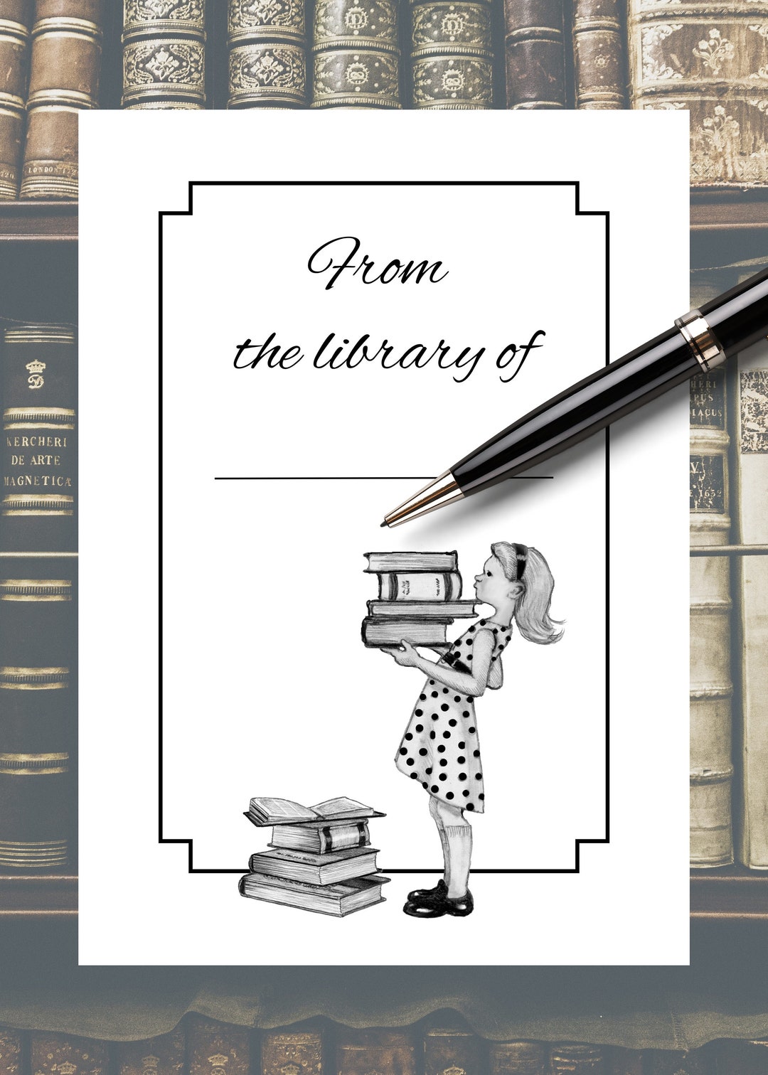 BOOKPLATES for KIDS, Set of 20 Artwork of Girl Holding BOOKS 3.5" X 5 ...