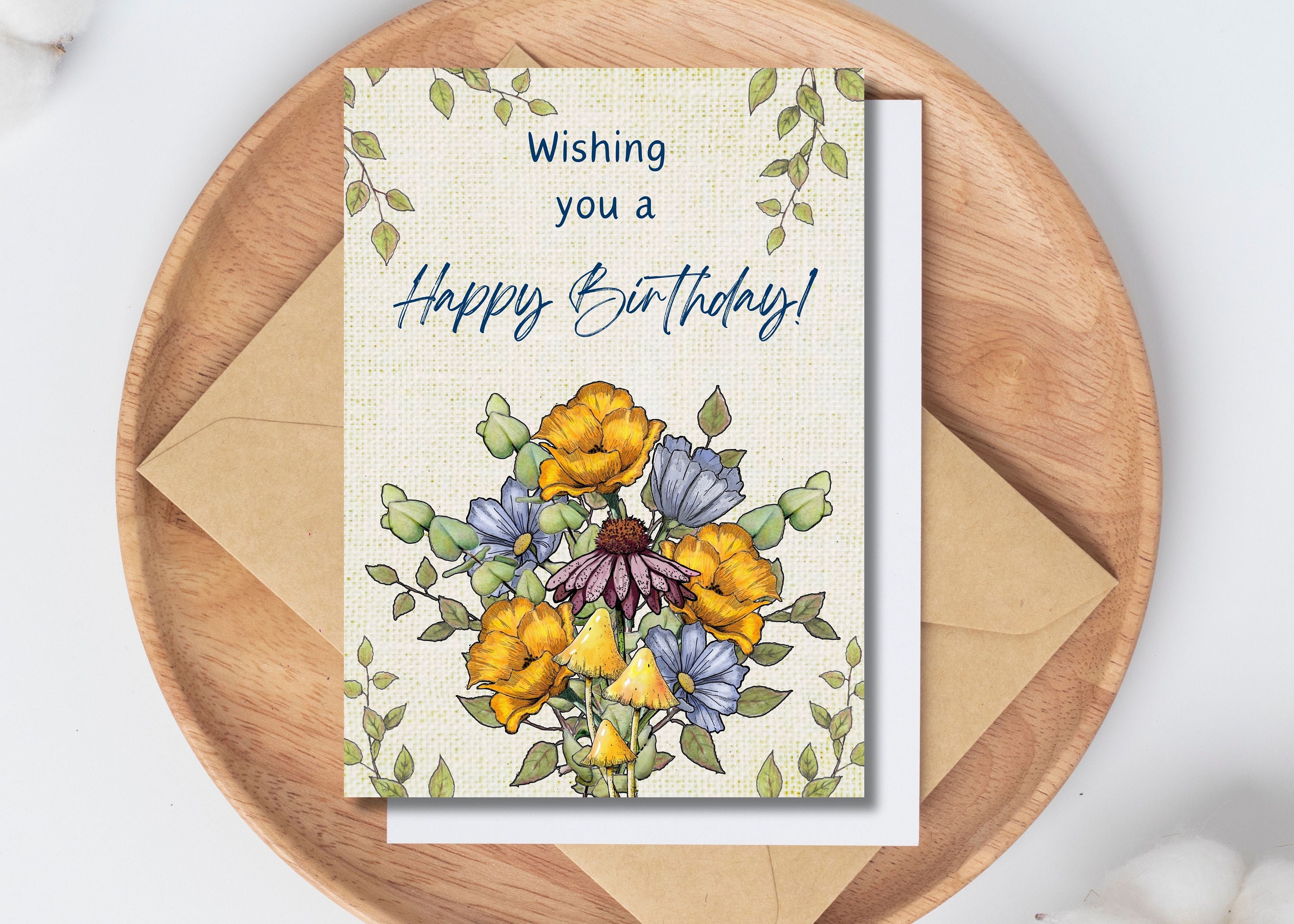 Flowers PRINTABLE Birthday Card With Original BOTANICAL Art, Print, Cut ...