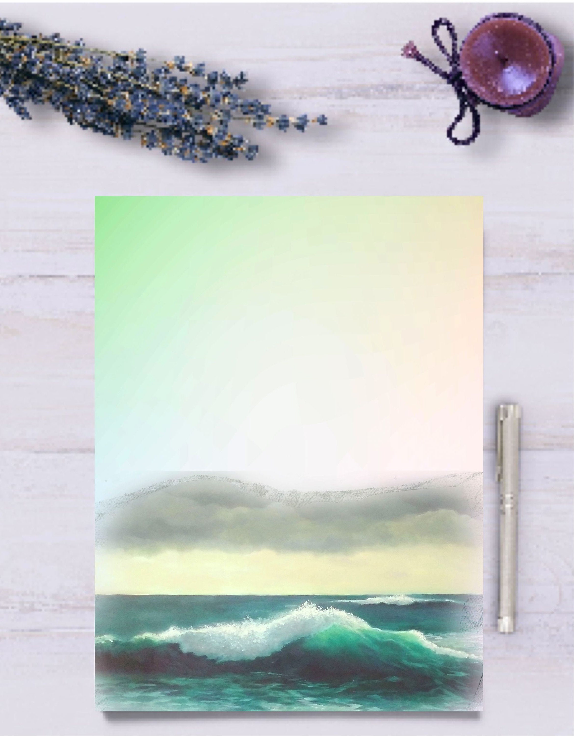 Printable Stationery, Ocean Wave, FROM ORIGINAL Hand Painted ART, Lined ...