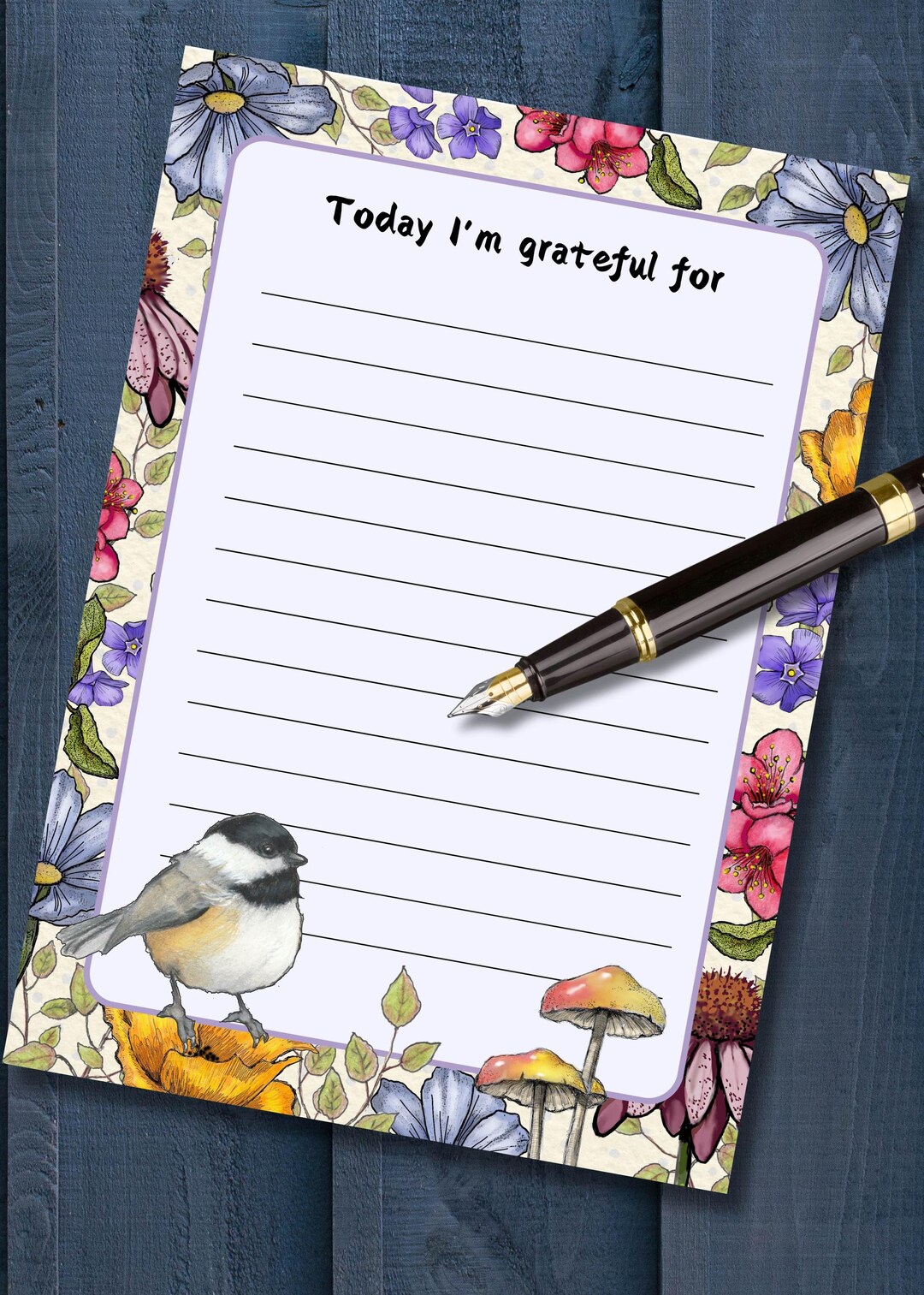 PRINTABLE Floral GRATITUDE Notepad Page, From Original Art, Bird ...