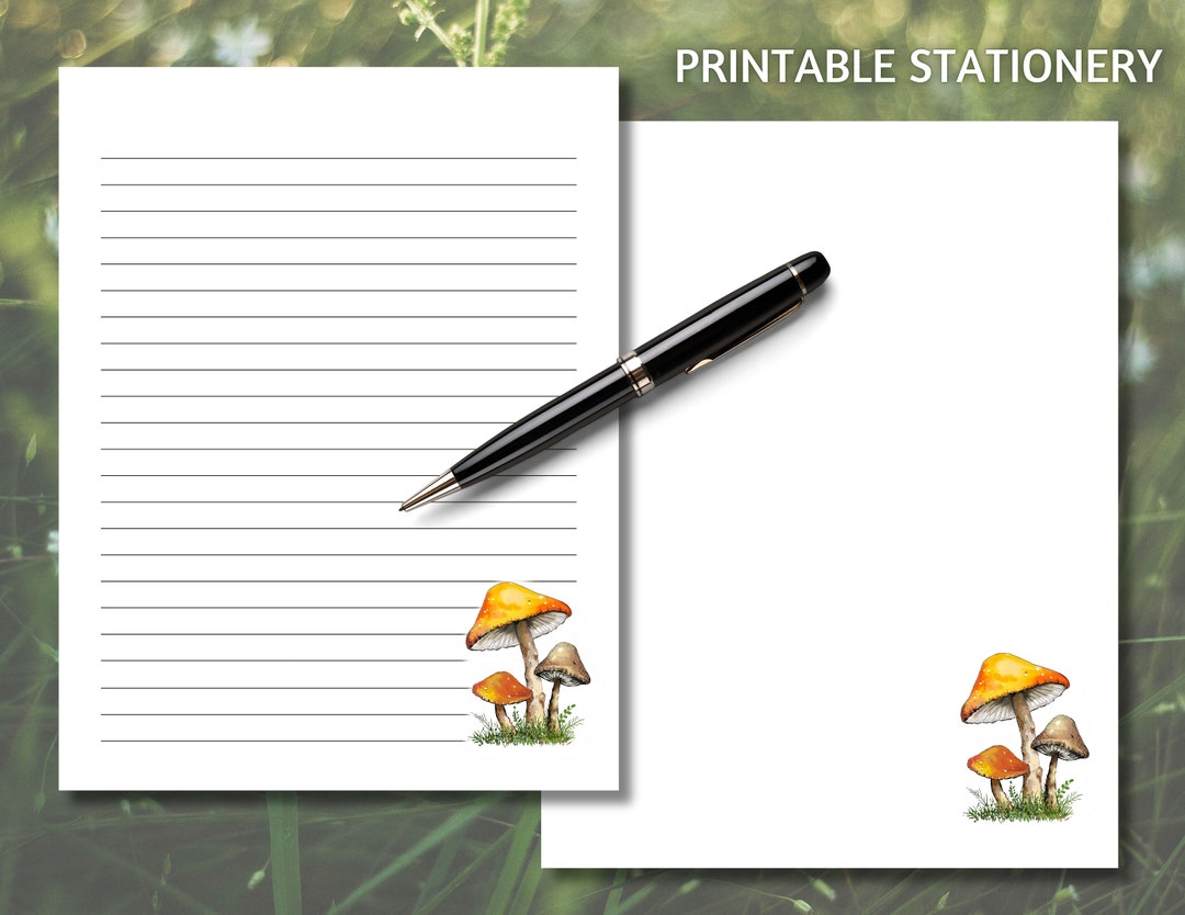 Printable Stationery TOADSTOOLS MUSHROOMS From Hand Drawn ART Lined ...