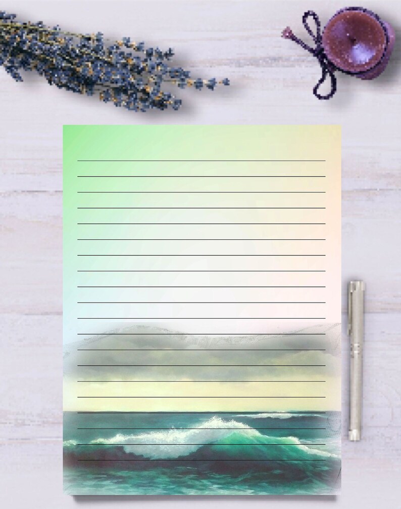 Printable Stationery, Ocean Wave, FROM ORIGINAL Hand Painted ART, Lined ...