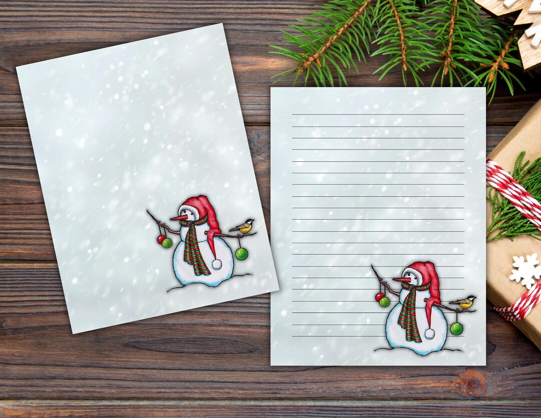 Christmas Printable Stationery, SNOWMAN With BIRD, From ORIGINAL Art ...