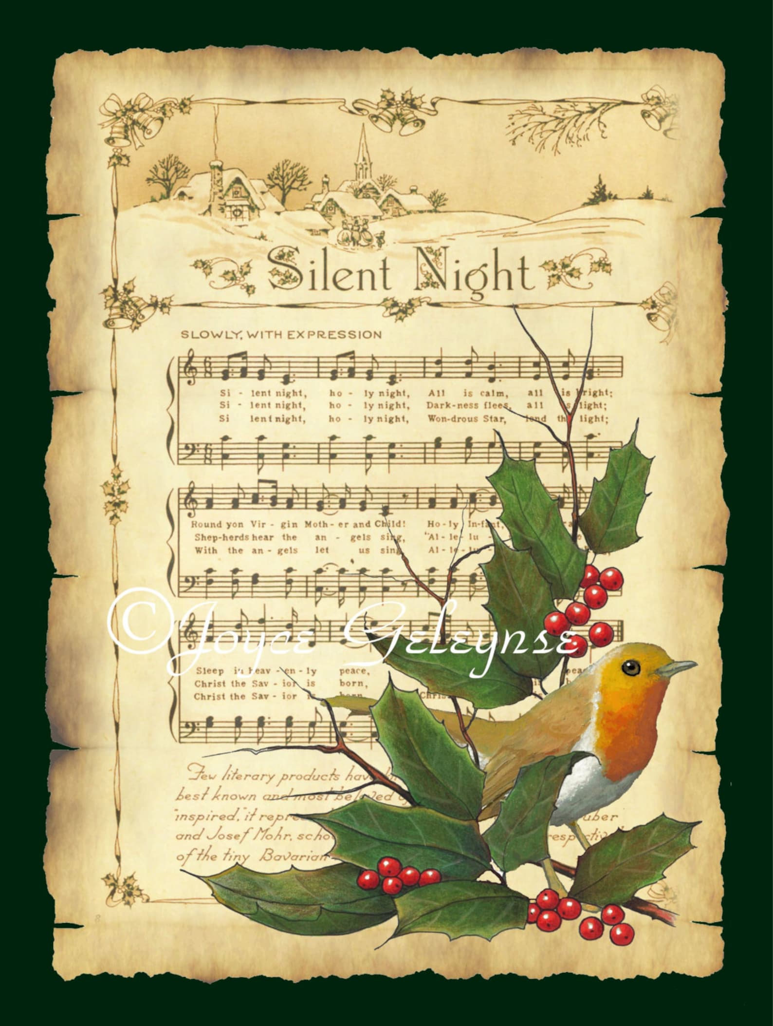 Christmas Card or Print Printable Silent Night Music - Etsy