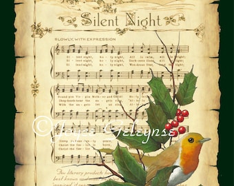 Printable Christmas Card Poster Silent Night Music | Etsy