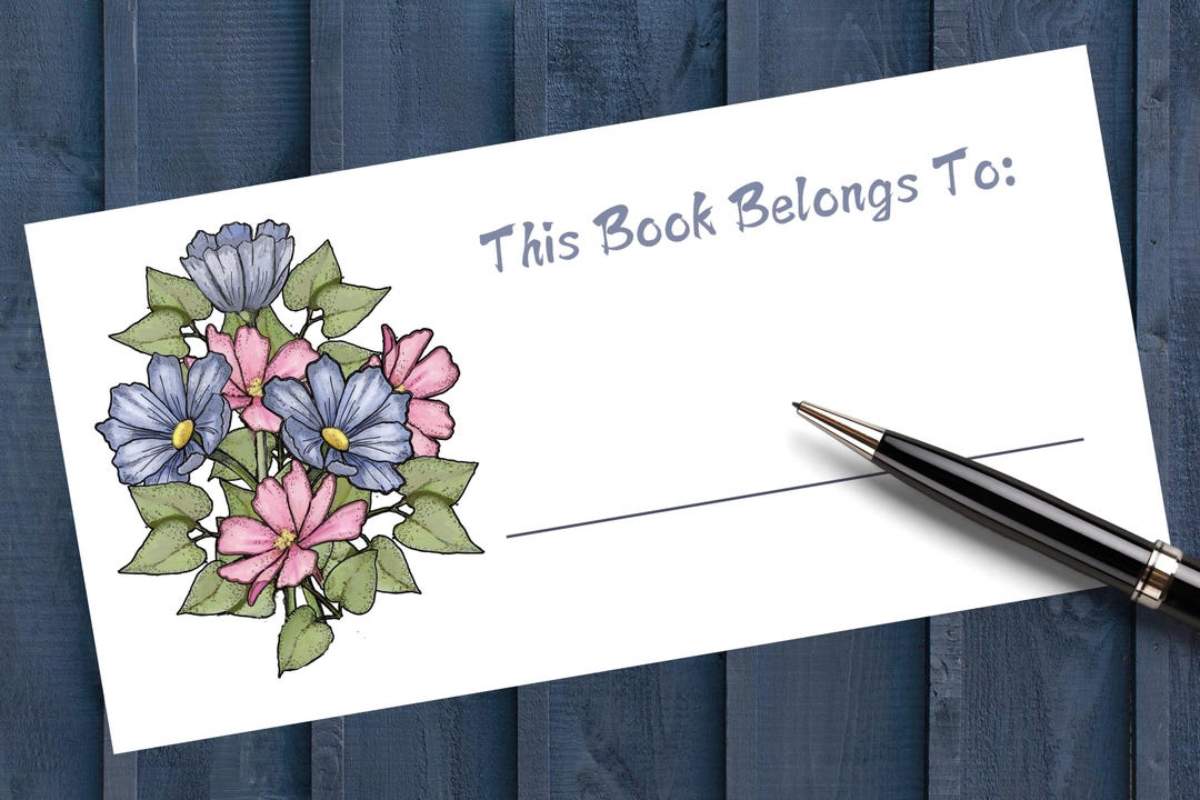 Bookplates With Pink and Blue FLOWERS Drawing, Nature Art, This Book ...