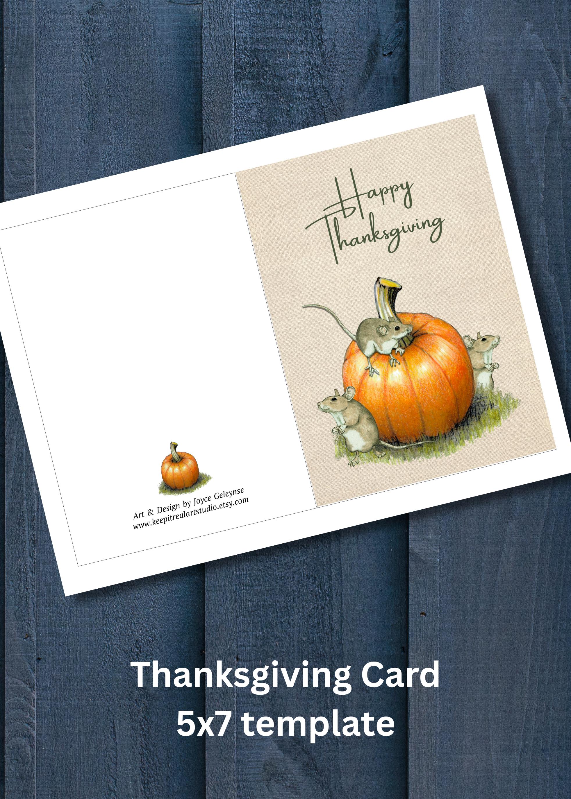 Thanksgiving Card: Pumpkin With Mice - Fine Art (digital Download) - Etsy