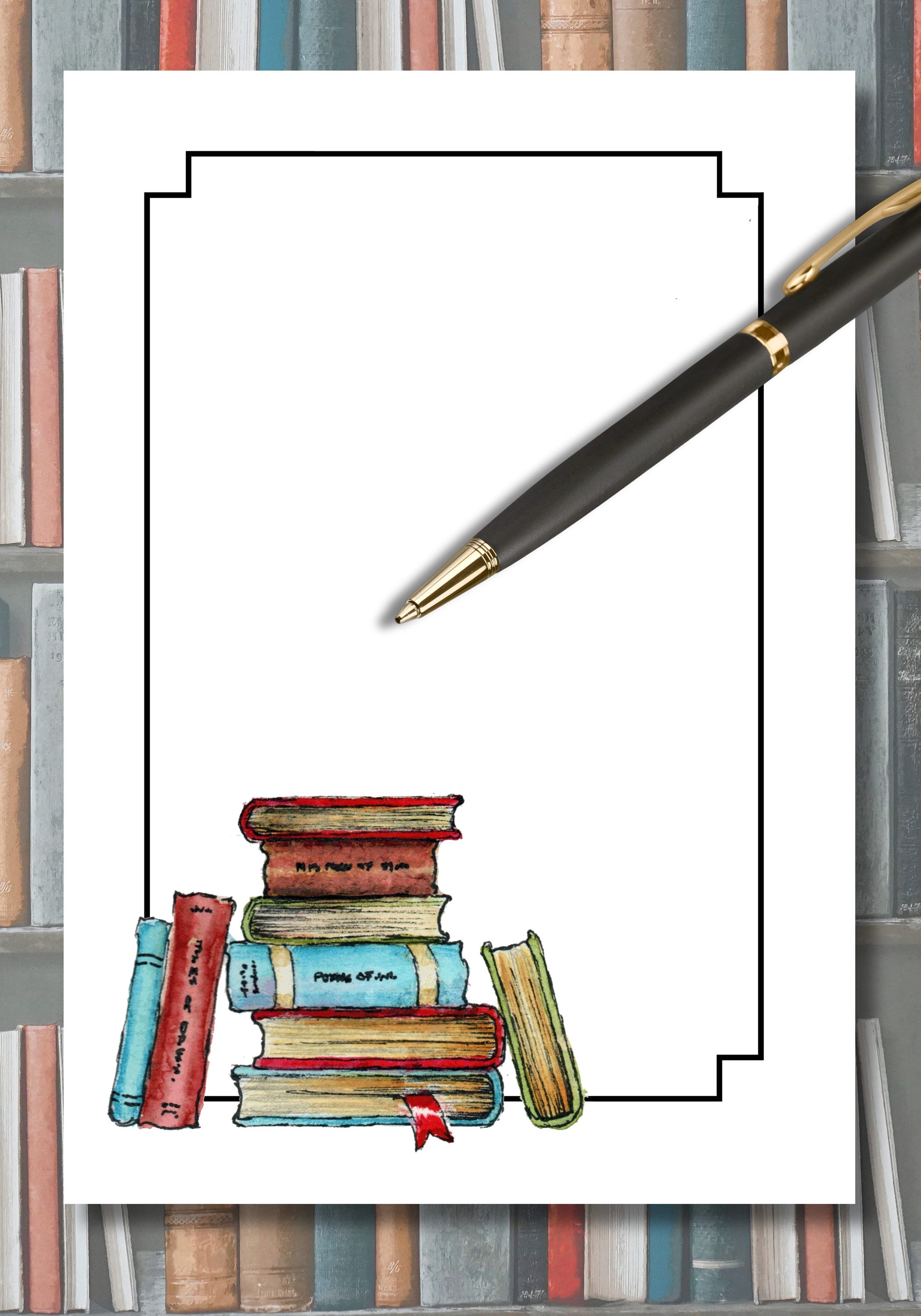 Author Signing BOOKPLATES Pack of 20 BOOK STACK Watercolor Art 3.5 X 5 ...