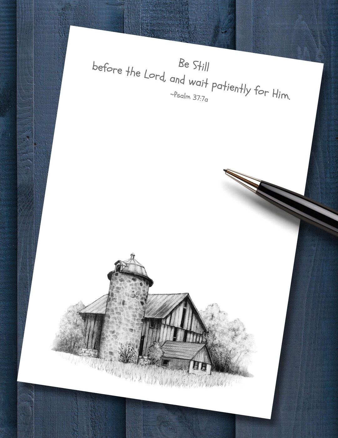 PRINTABLE Religious Notepad Page, Pencil Drawing of Old Barn and Silo ...