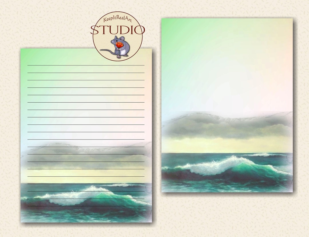 Printable Stationery, Ocean Wave, FROM ORIGINAL Hand Painted ART, Lined ...