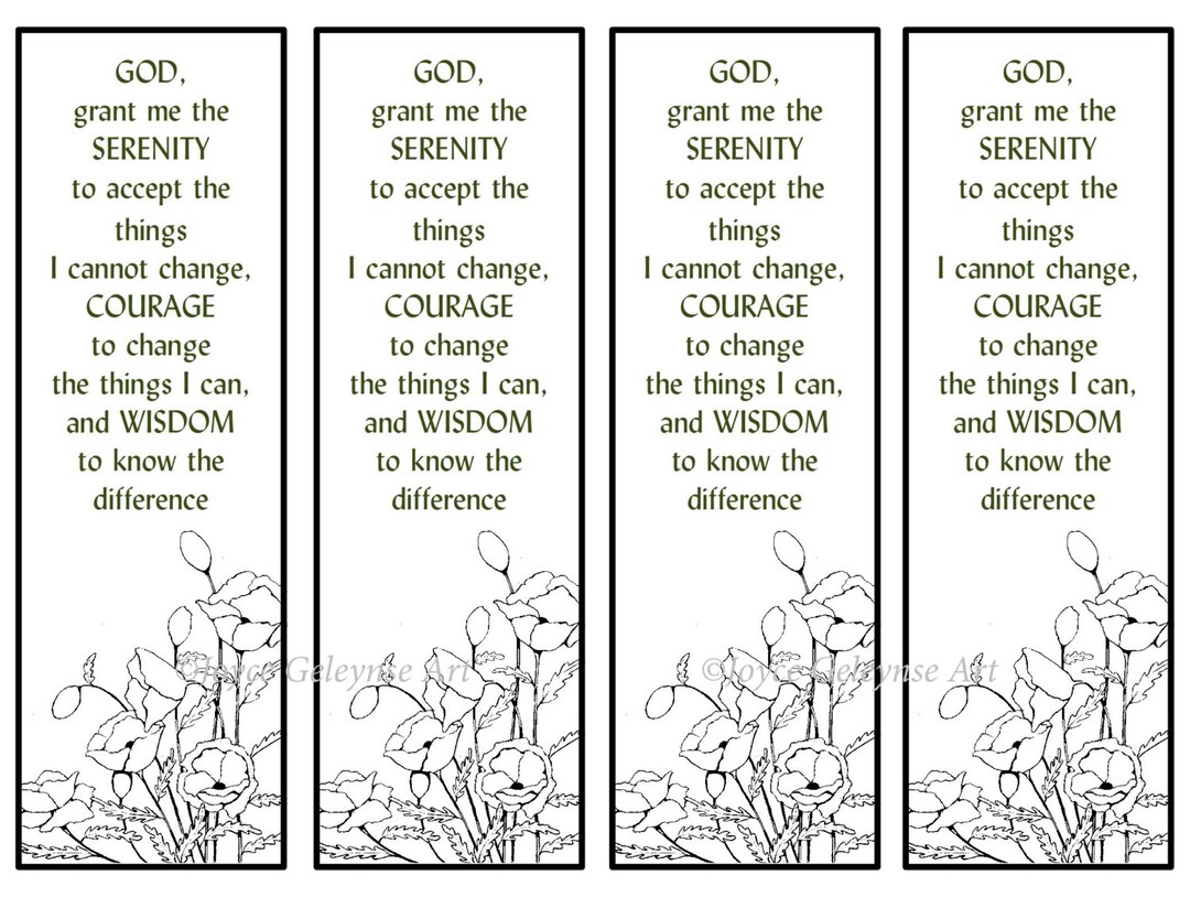 Poppy Serenity Prayer Printable Bookmarks: Color Your Own (digital ...