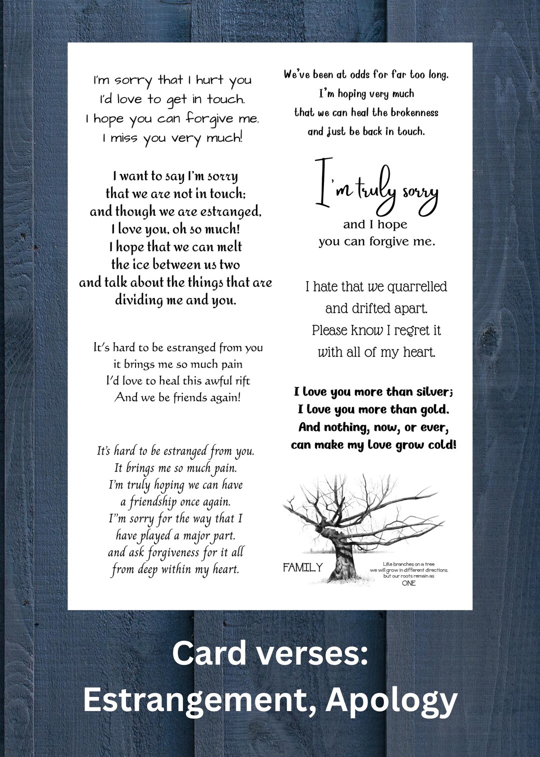 Printable Apology Card Verses: Estrangement Poems (digital Download, US ...