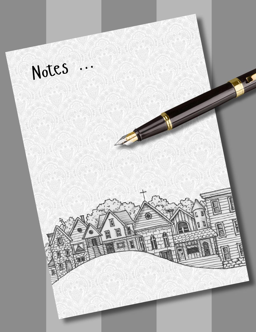 NOTEPAD With Whimsical Row HOUSES, From Hand Drawn Art, Village ...