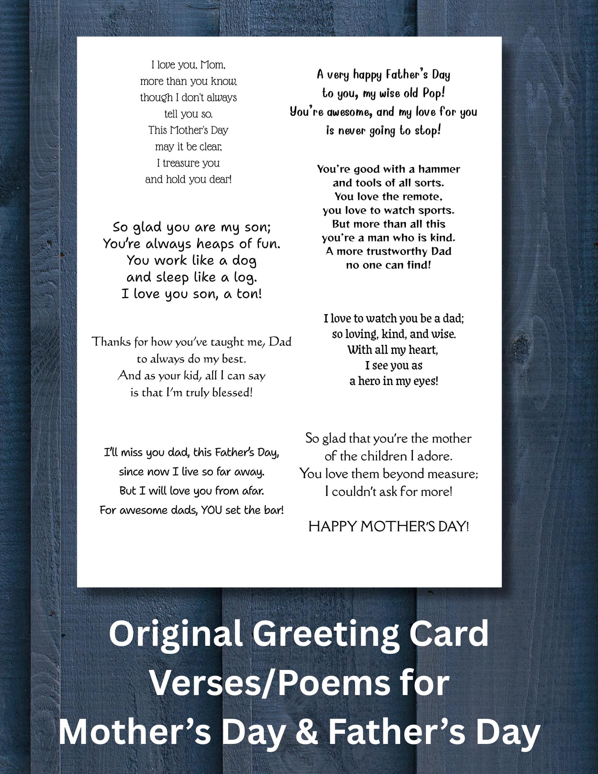 Printable Mother's & Father's Day Card Verses: Original Rhyming Poems ...