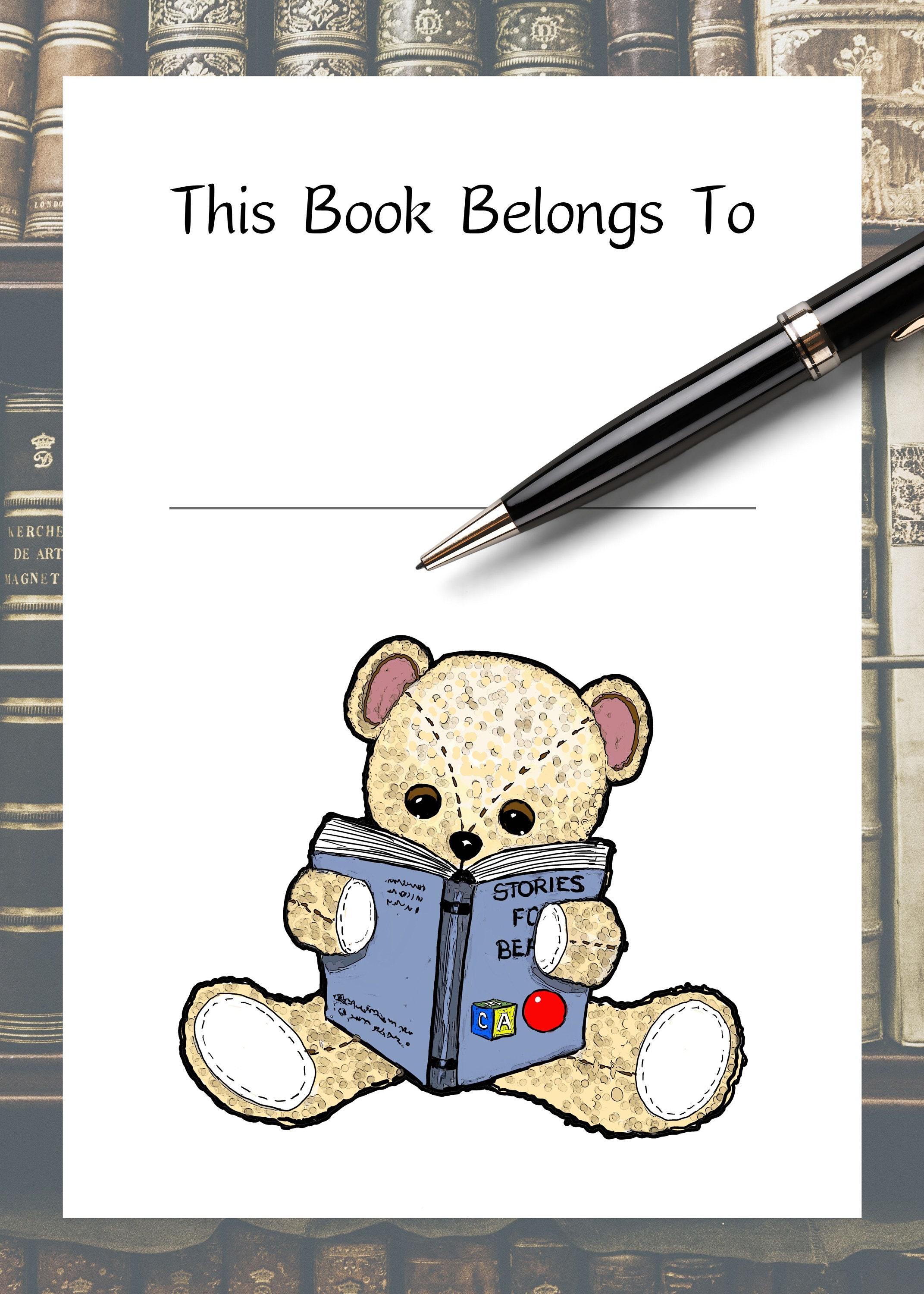 Bookplates Name Labels for KIDS Teddy Bear Reading BOOK 20 Stickers 3.5 ...