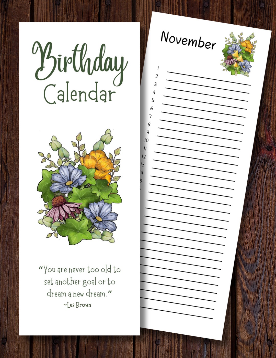 PRINTABLE Birthday CALENDAR With Floral Illustration, Perpetual ...