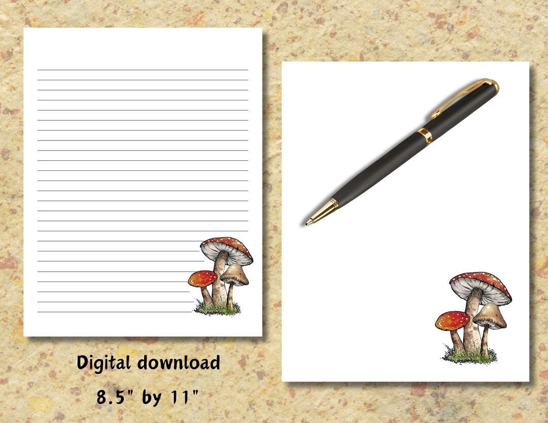 Printable Stationery TOADSTOOLS MUSHROOMS From Hand Drawn ART Lined ...