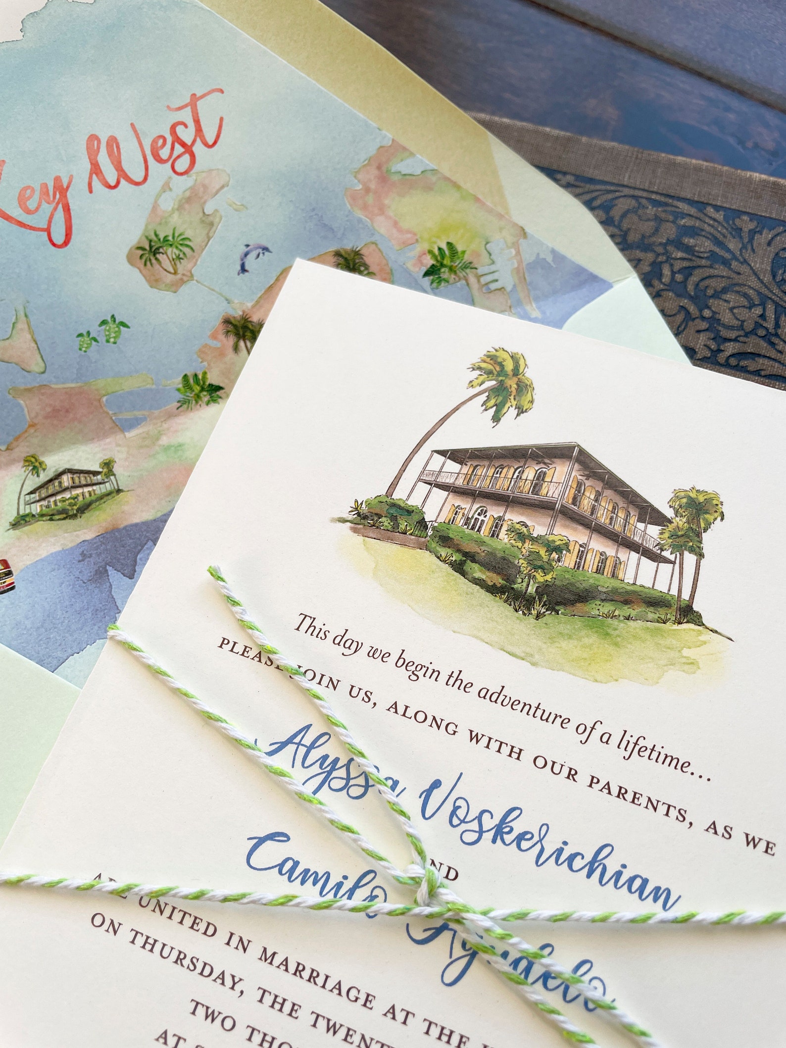 Key Lime Watercolor Wedding Invitation Hemingway House key | Etsy