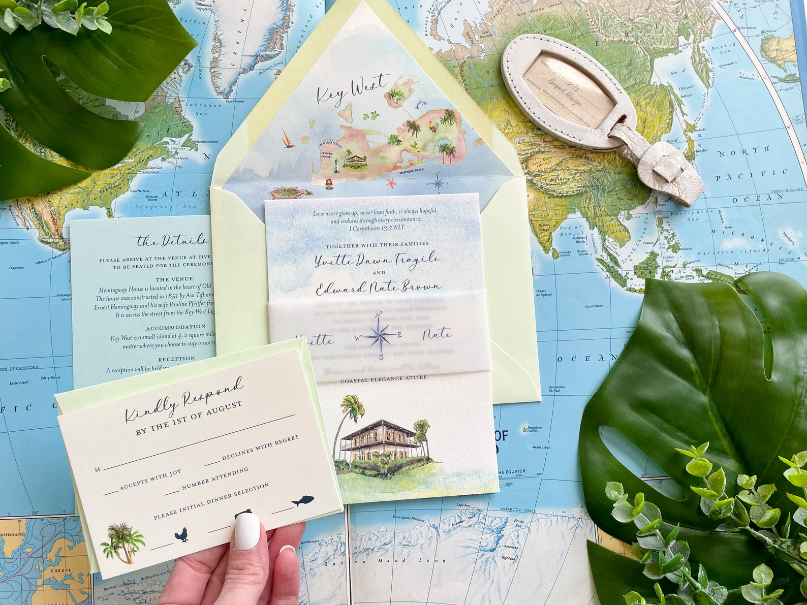 Key Lime Watercolor Wedding Invitation Hemingway House key - Etsy