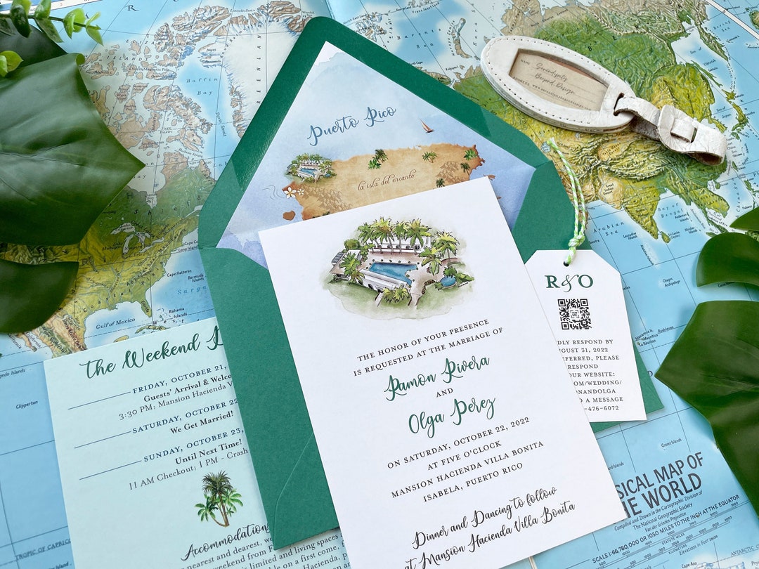 Custom Watercolor Wedding Invitation (isabela, Puerto Rico) - Design ...