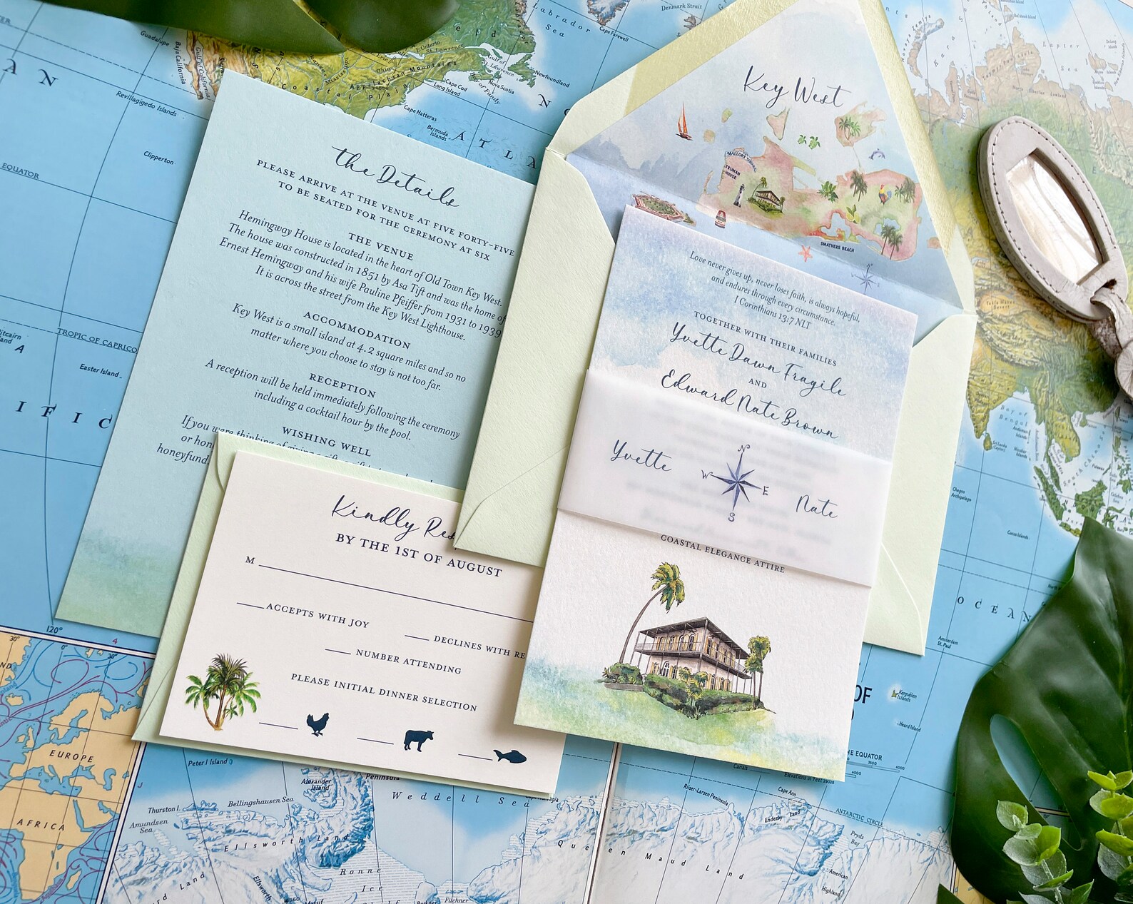 Key Lime Watercolor Wedding Invitation Hemingway House key - Etsy
