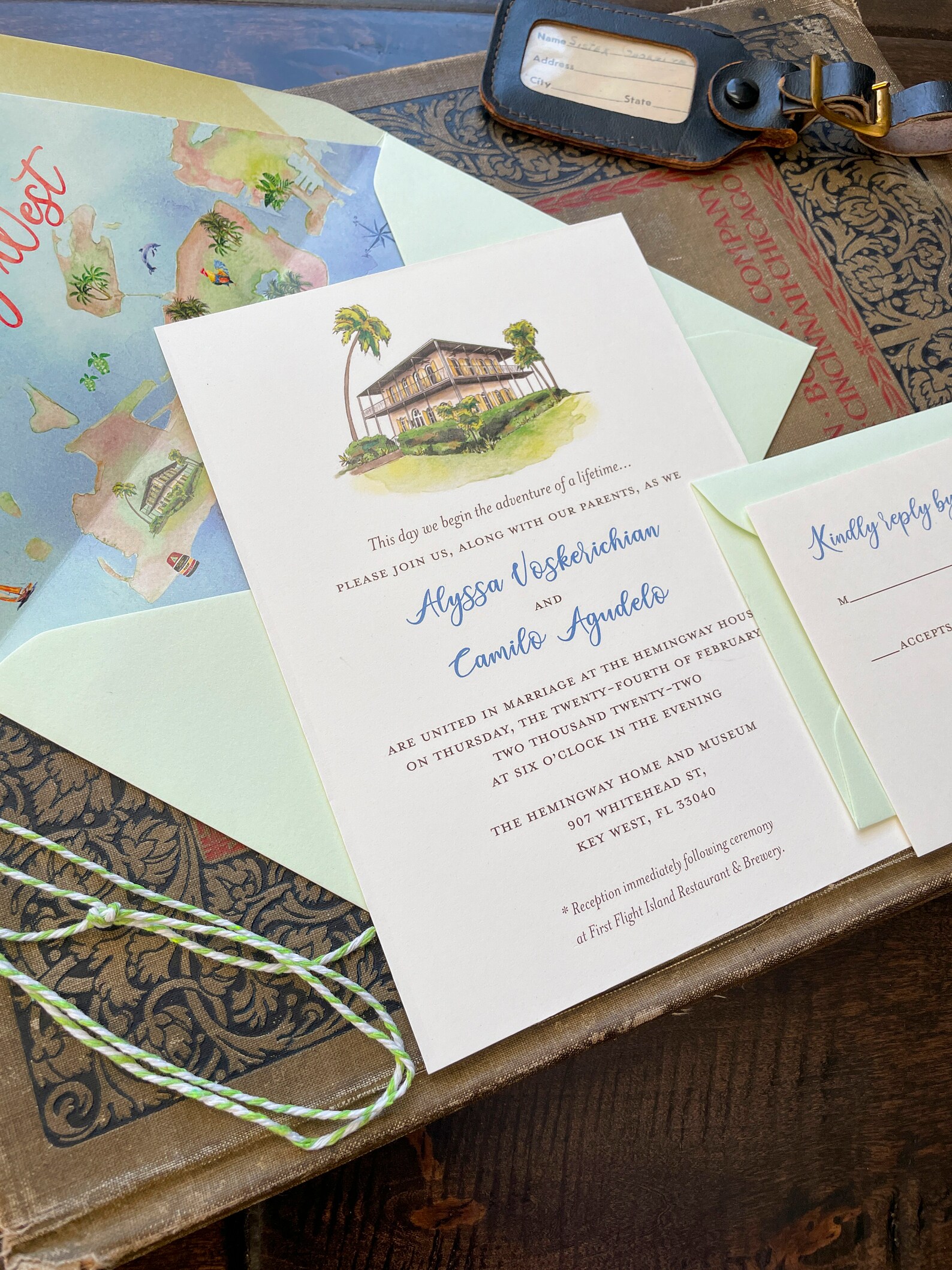 Key Lime Watercolor Wedding Invitation Hemingway House key | Etsy