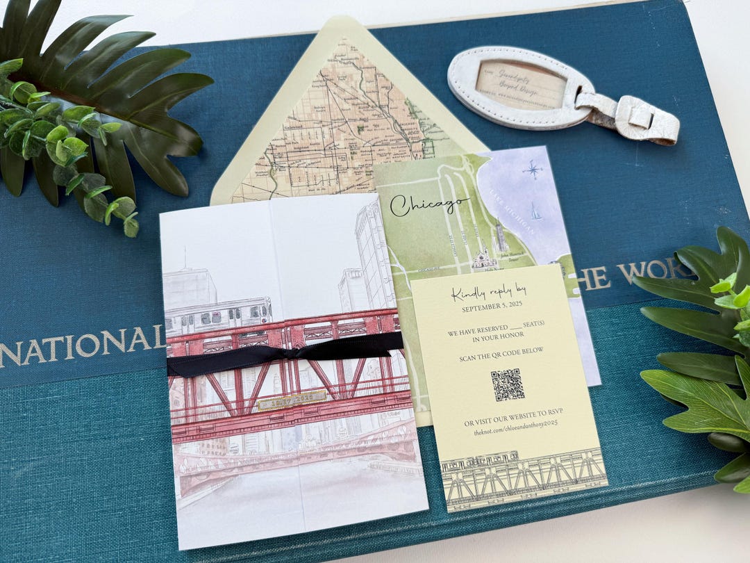 Chicago Wedding Invitations, Gatefold Invite Suite, Destination Wedding ...