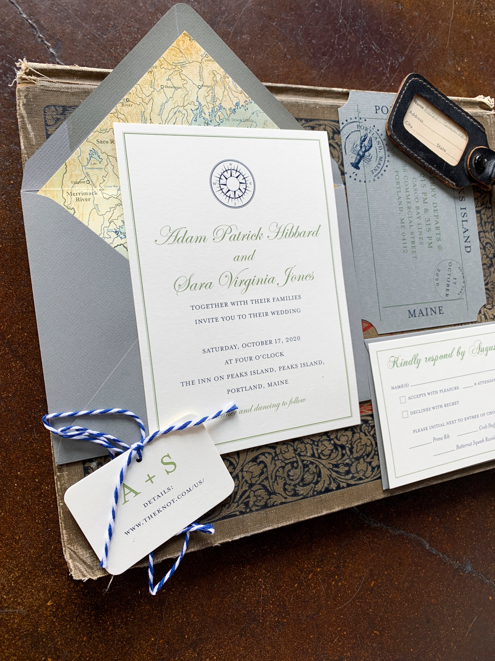 Compass Flat Card Wedding Invitation peaks Island Maine | Etsy