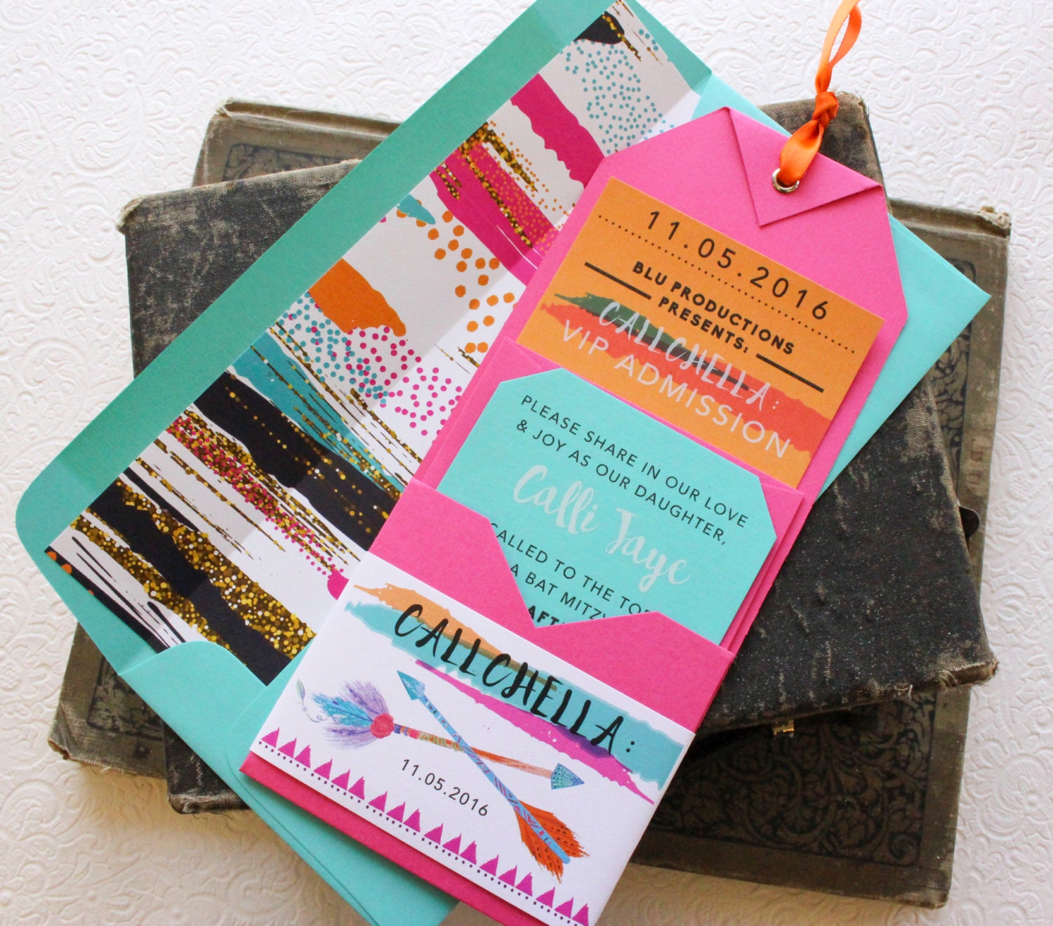 Festival Themed Bat Mitzvah Invitation Boho Brights | Etsy