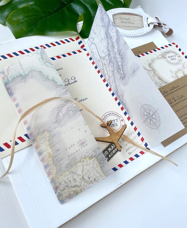 Vintage Air Mail Destination Wedding Invitation mexico - Etsy Canada
