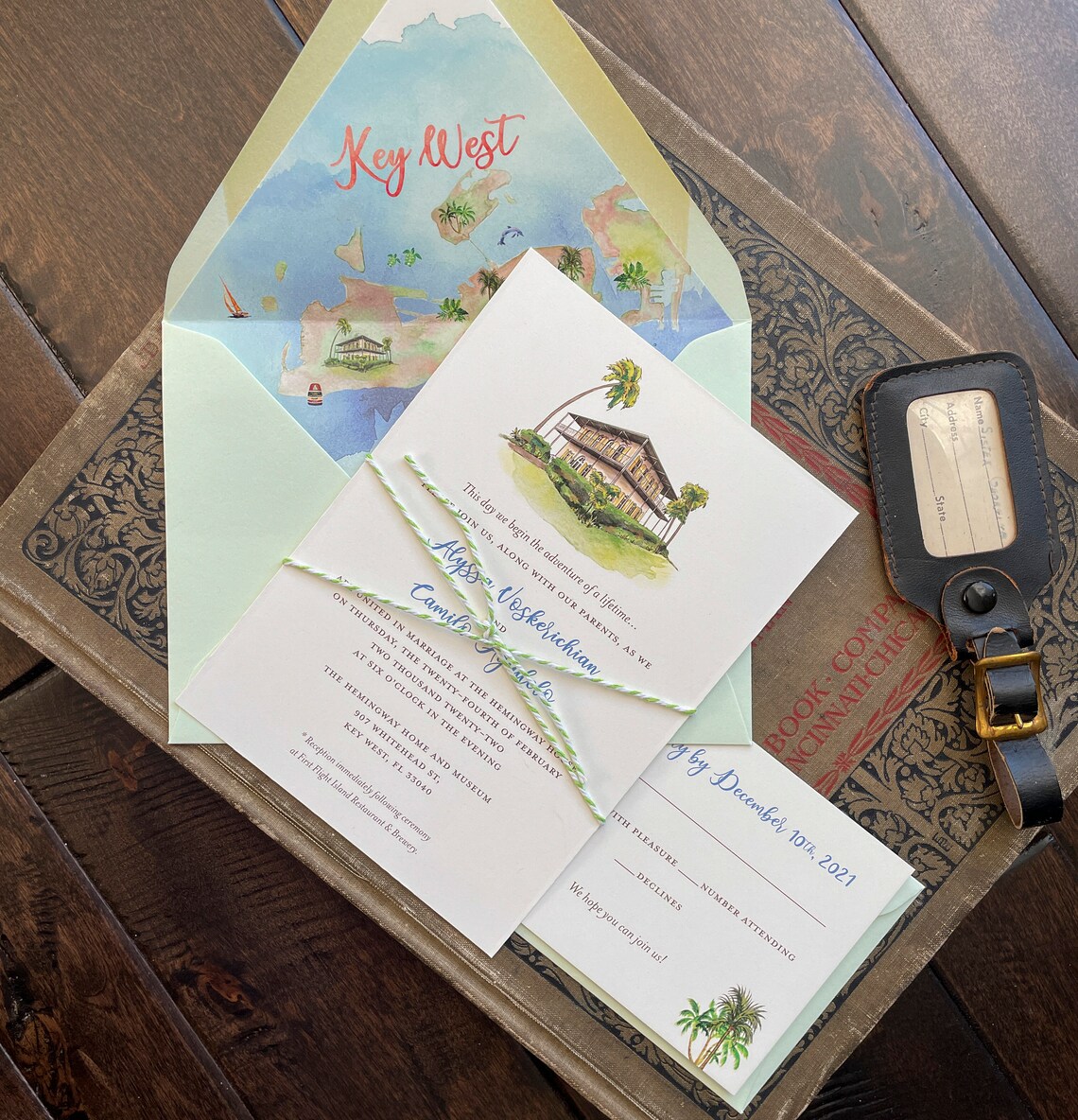 Key Lime Watercolor Wedding Invitation Hemingway House key | Etsy