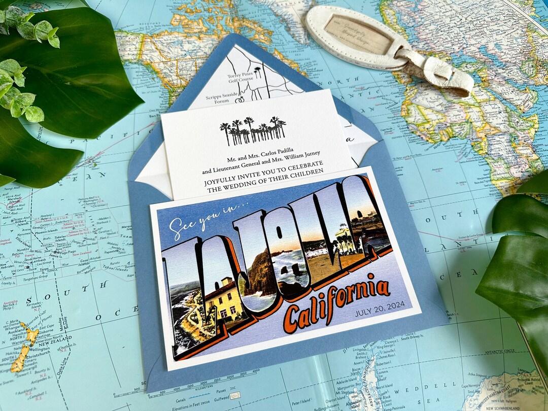 Retro Postcard and Letterpress Wedding Invitation (la Jolla, California ...