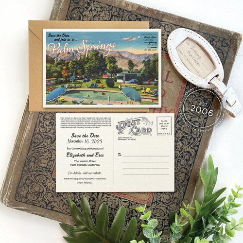 Palm Springs Vintage Postcard Wedding Invitation california - Etsy