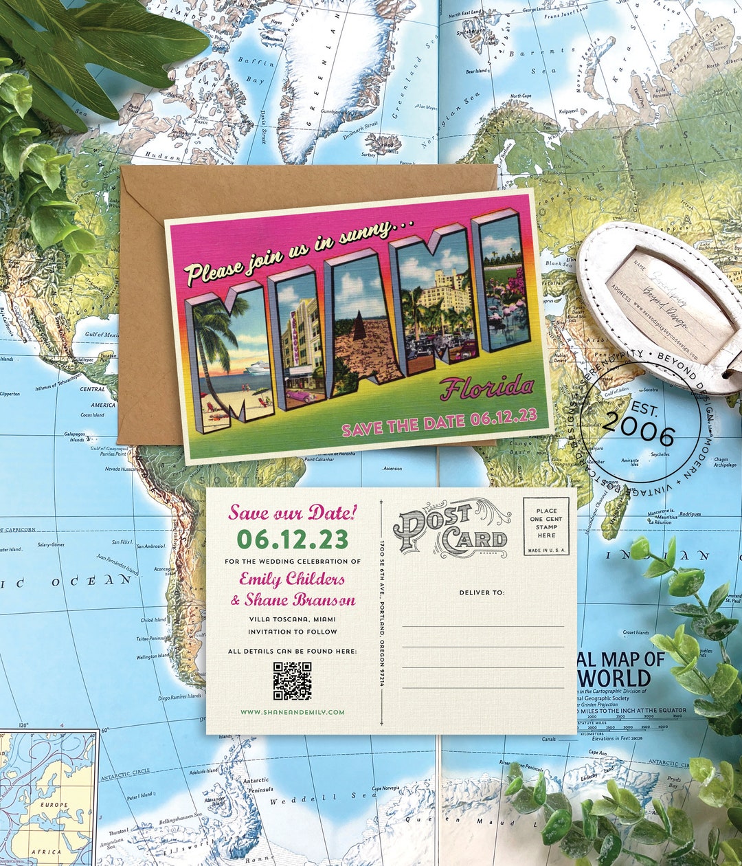 Save the Date - Miami, Florida - Vintage Large Letter Postcard - Design ...