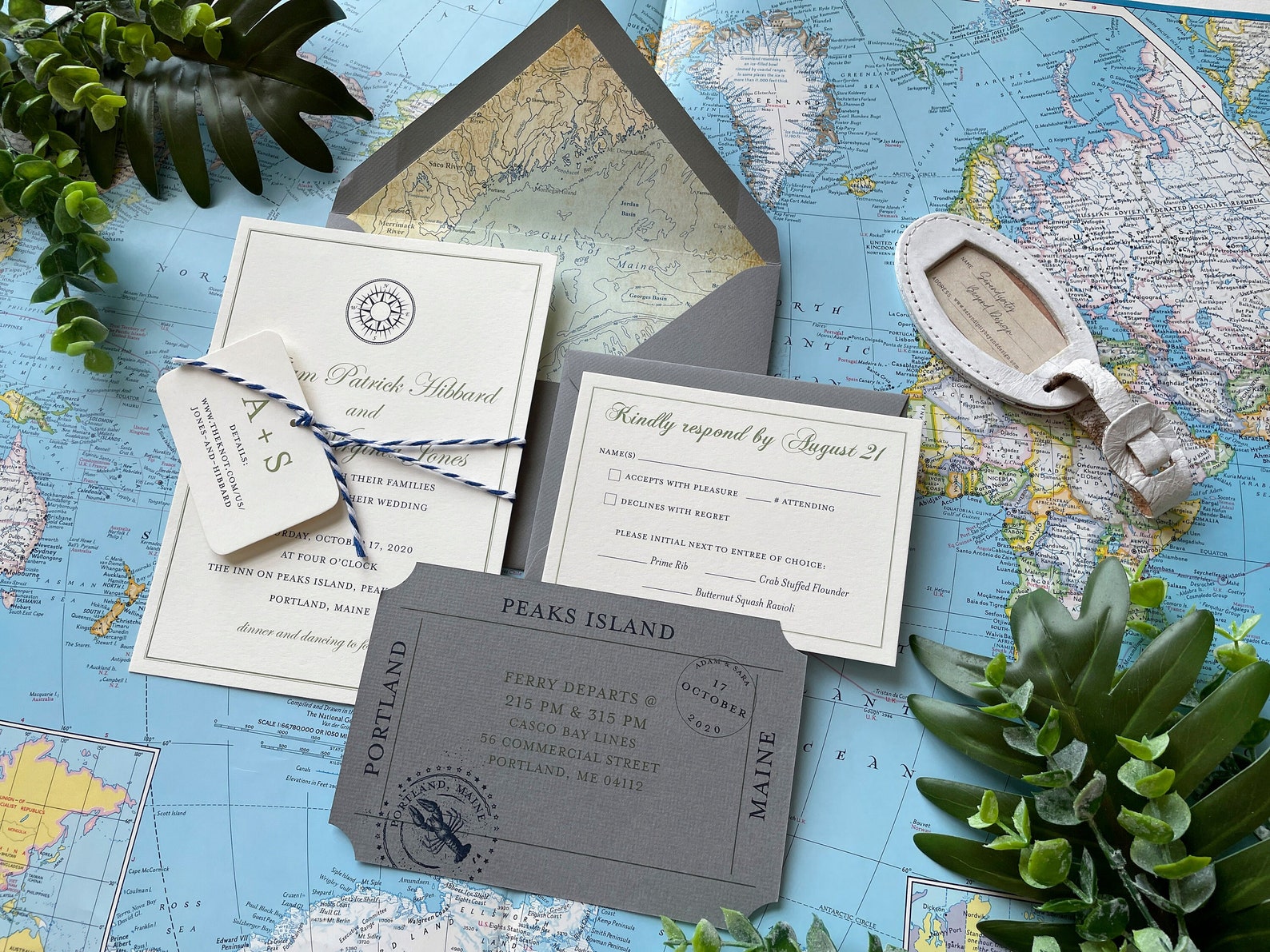 Compass Flat Card Wedding Invitation peaks Island Maine - Etsy