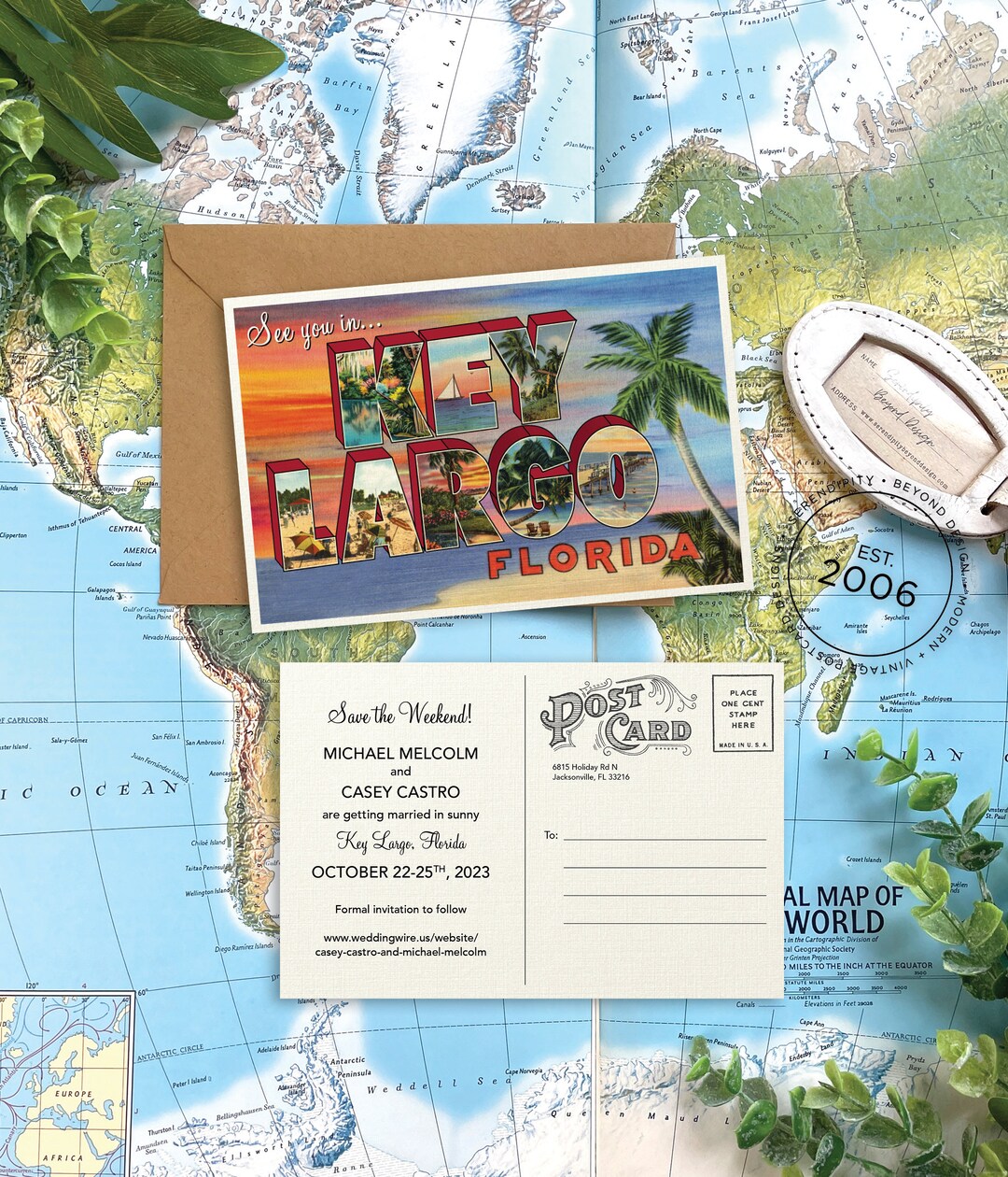 Save the Date - Key Largo, Florida - Vintage Large Letter Postcard ...