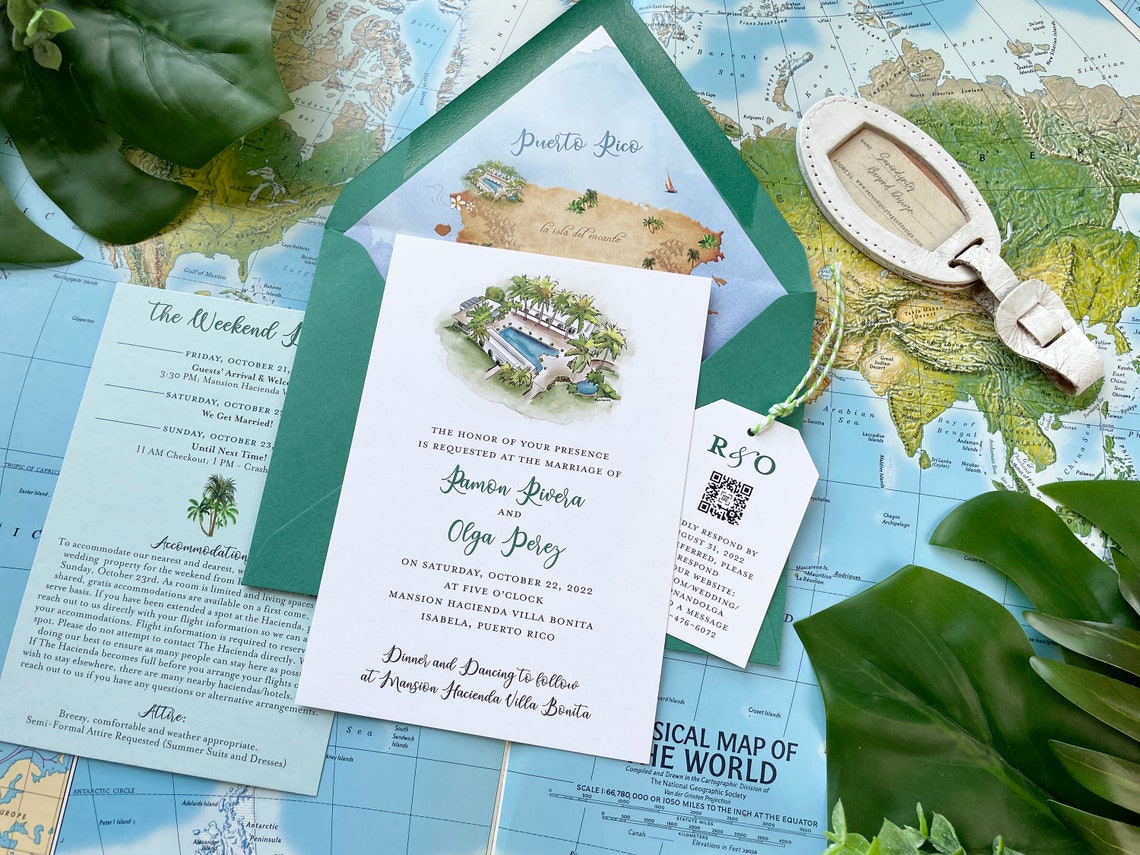 Custom Watercolor Wedding Invitation isabela Puerto Rico - Etsy