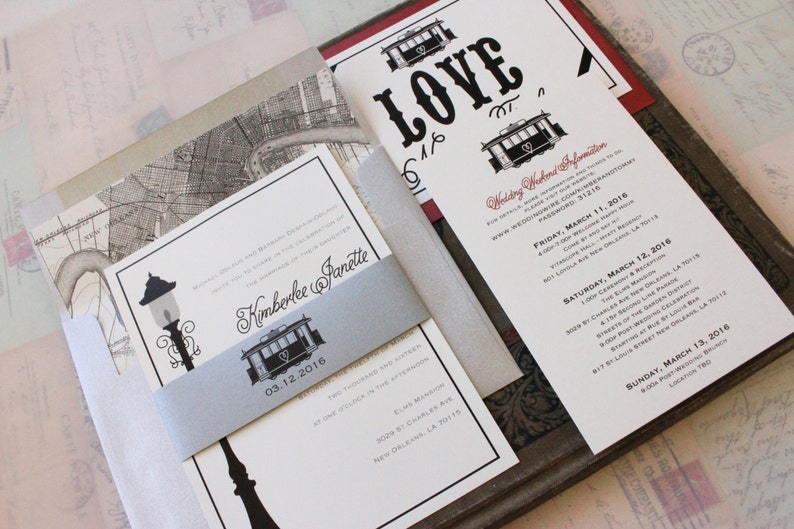 Modern Streetcar Wedding Invitation New Orleans Design Fee | Etsy