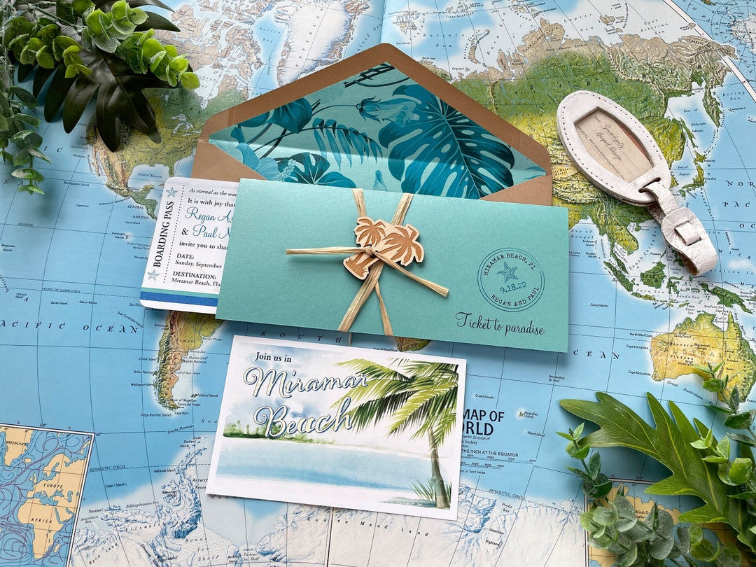 Tropical Watercolor Boarding Pass Wedding Invitation (miramar, Florida ...