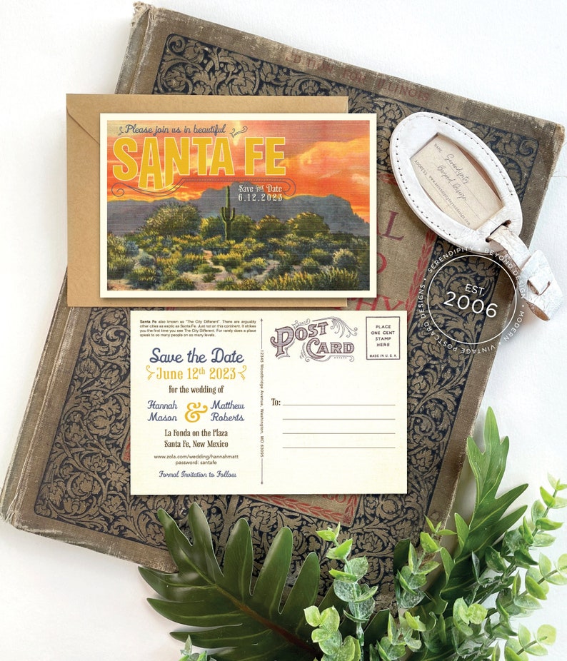 Save the Date - Santa Fe, New Mexico - Vintage Travel Postcard - Design ...