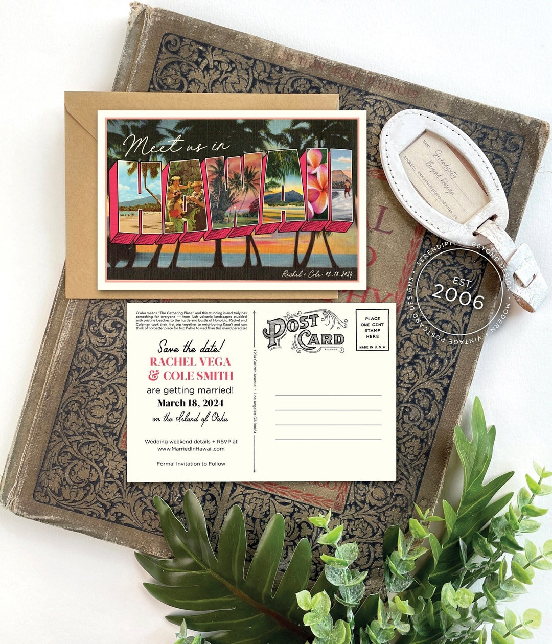 Save the Date - Oahu Hawaii - Vintage Large Letter Postcard - Design ...