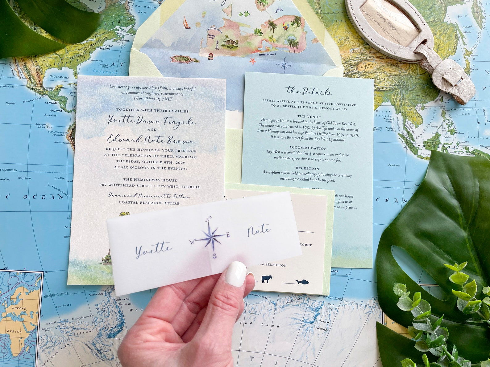Key Lime Watercolor Wedding Invitation Hemingway House key - Etsy