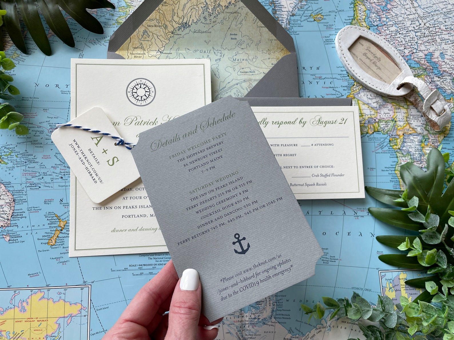 Compass Flat Card Wedding Invitation peaks Island Maine - Etsy