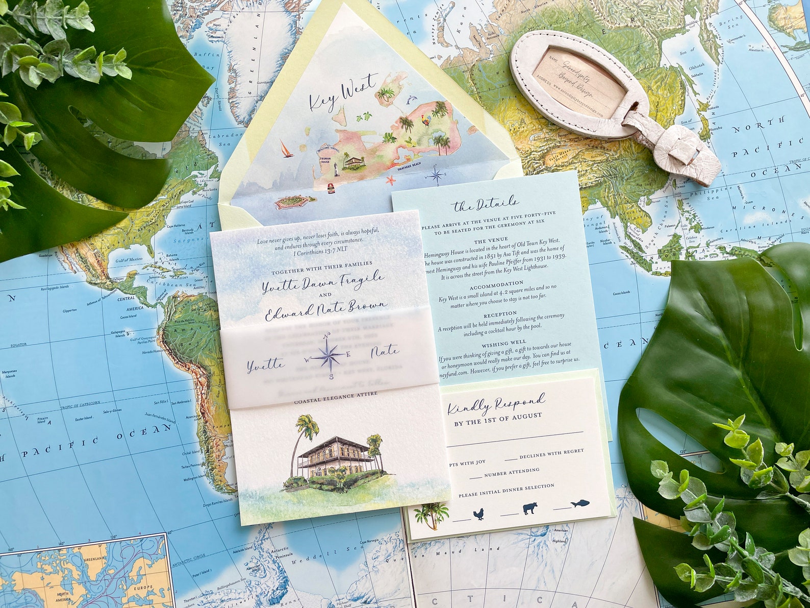 Key Lime Watercolor Wedding Invitation Hemingway House key - Etsy